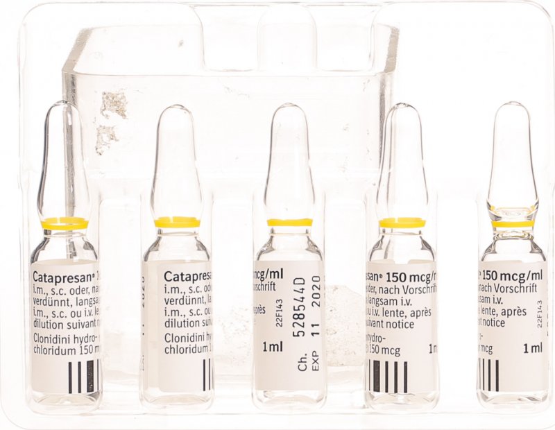Catapresan Injektionslösung 150mcg/ml 5 Ampullen 1ml in der Adler Apotheke