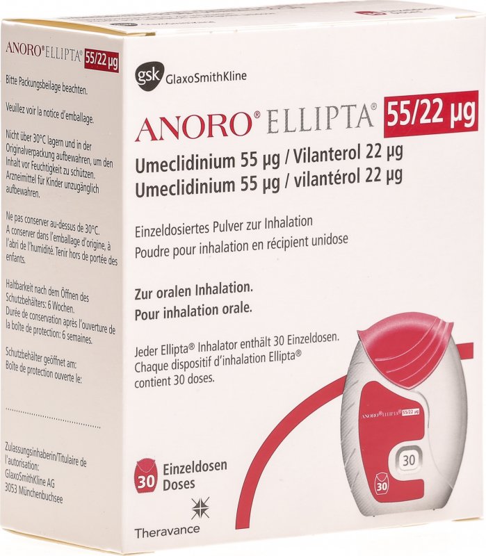 Anoro Ellipta Inh Pulver 55mcg/22mcg 30 Dos in der Adler Apotheke