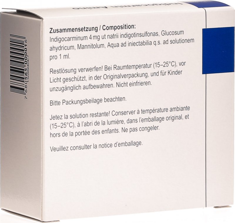 Indigocarmin 0.4% Amino 20mg/5ml 10 Ampullen 5ml in der Adler Apotheke