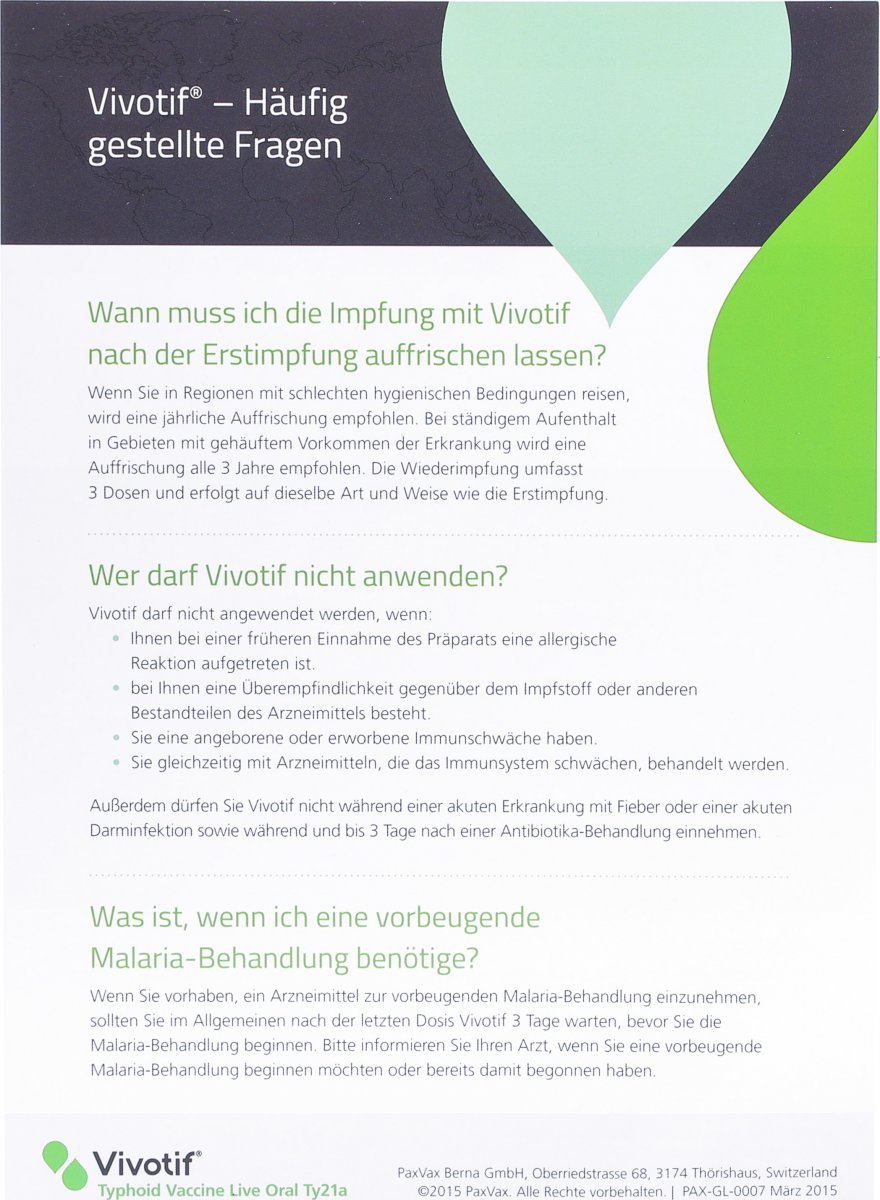 Vivotif Einnahmekarte Deutsch in der Adler Apotheke