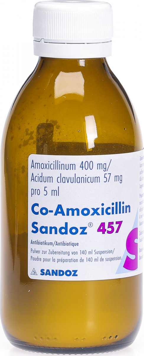 Co Amoxicillin Sandoz Pulver 457mg Suspension 140ml in der Adler Apotheke