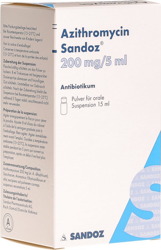 Azithromycin Sandoz Suspension 200mg/5ml 15ml in der Adler Apotheke