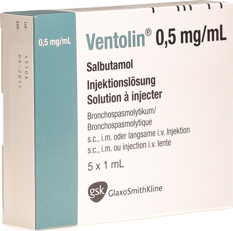 Ventolin Injektionslösung 0.5mg/ml 5 Ampullen 1ml in der Adler Apotheke