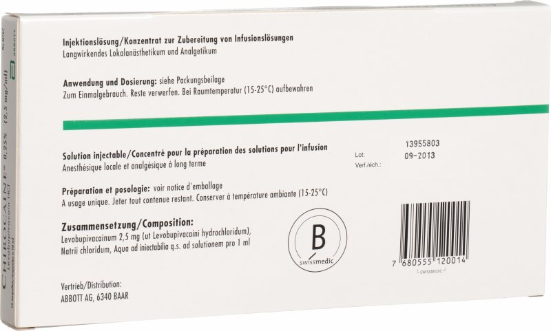 Chirocaine Injektionslösung 0.25% 10 Ampullen 10ml in der Adler Apotheke