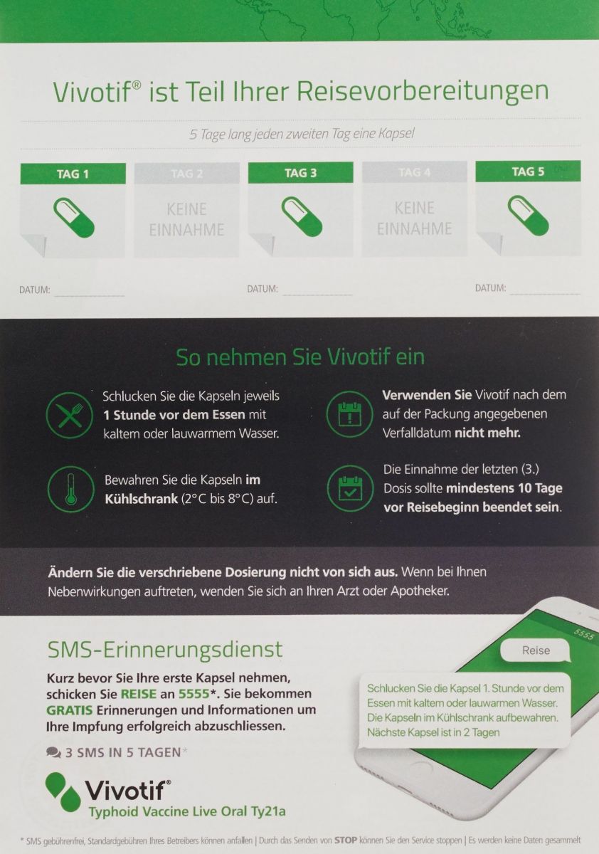 Vivotif Einnahmekarte Deutsch in der Adler Apotheke