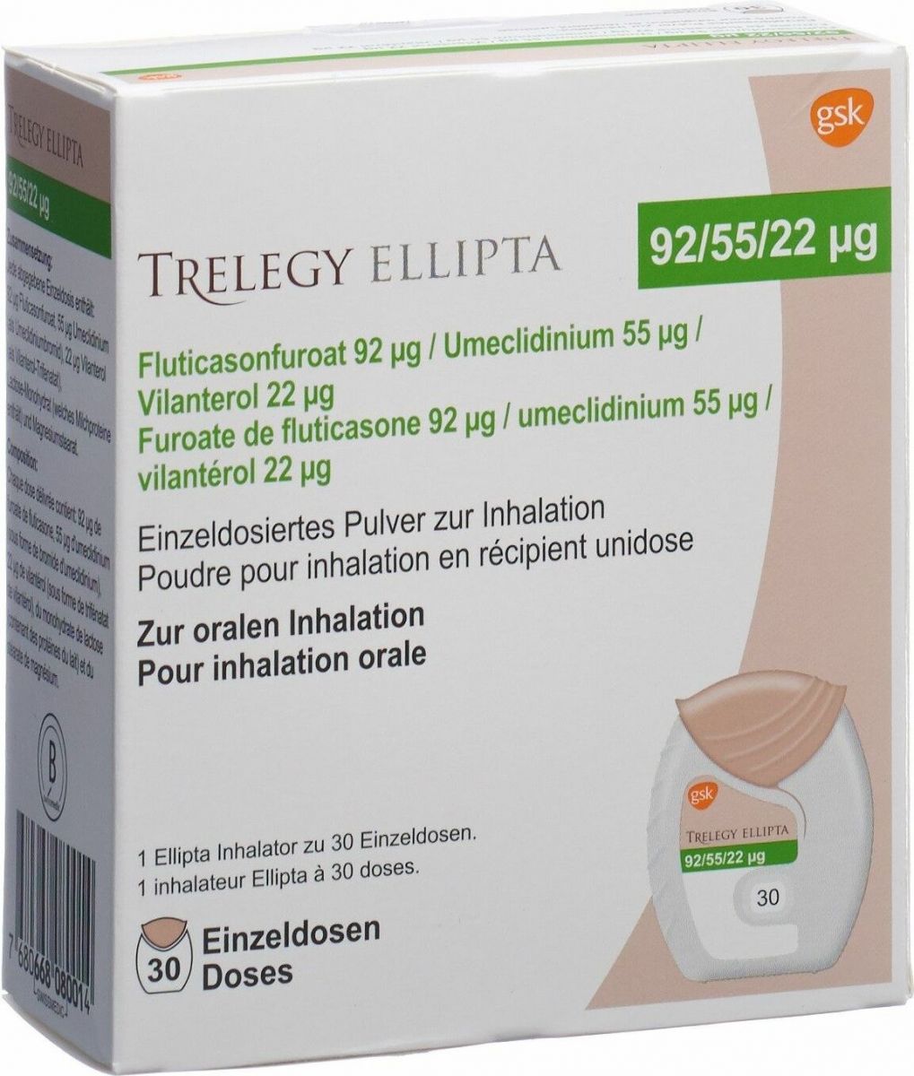 Trelegy Ellipta Inh Pulver 92/55/22mcg 30 Dos in der Adler Apotheke