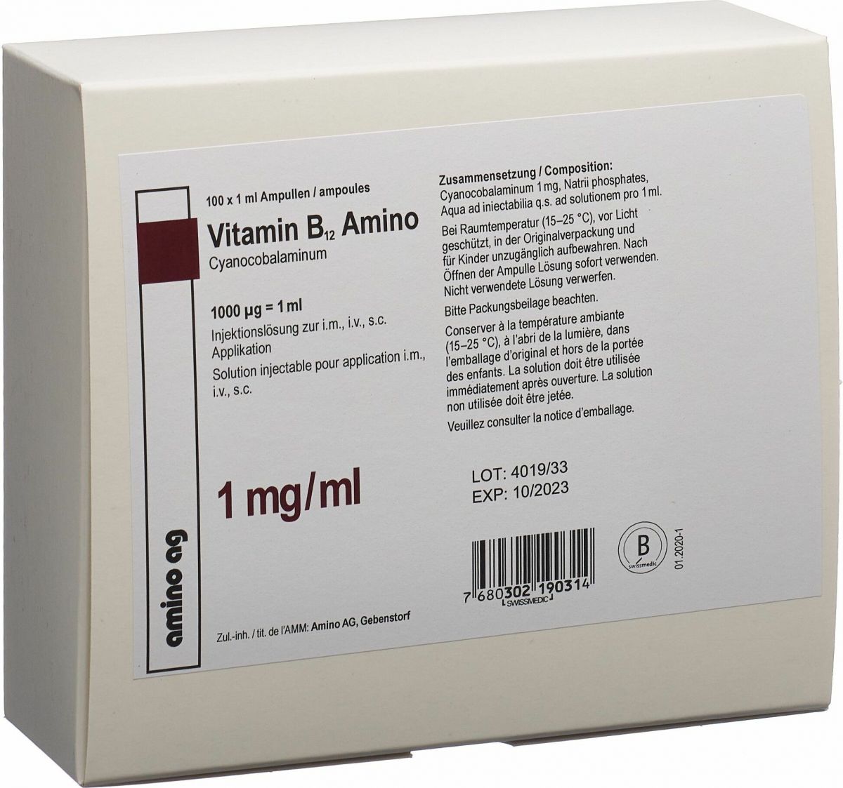 Vitamin B12 Amino Injektionslösung 1000mcg 100 Ampullen 1ml in der ...