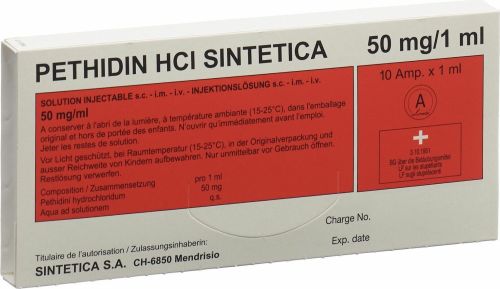 Pethidin HCl Sintetica 50mg/ml 10 Ampullen 1ml in der Adler Apotheke