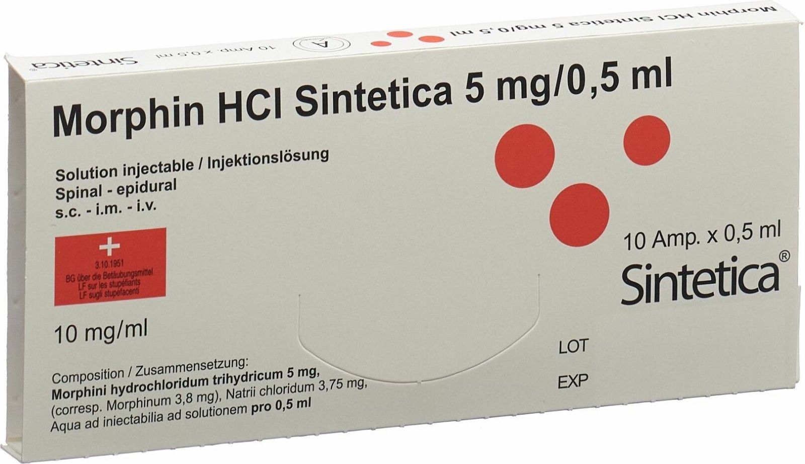 Morphin HCl Sintetica 5mg/0.5ml 10 Ampullen 0.5ml in der Adler Apotheke