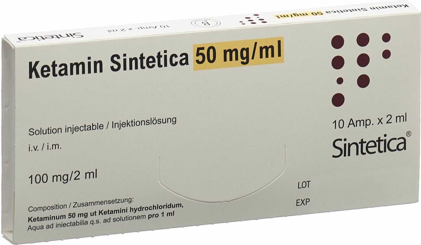 Ketamin Sintetica Injektionslösung 50mg/ml 2ml Ampullen 10 Stück in der ...
