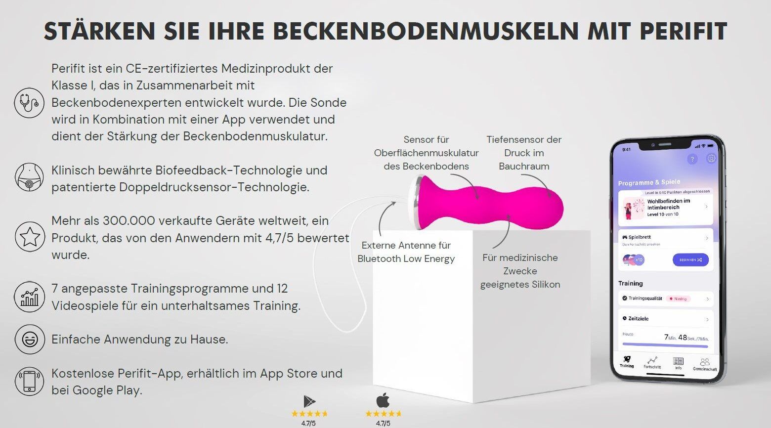 Perifit Beckenbodentrainer mit App Pink in der Adler Apotheke