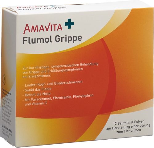 Amavita Flumol Grippe Pulver Beutel 12 Stück in der Adler Apotheke