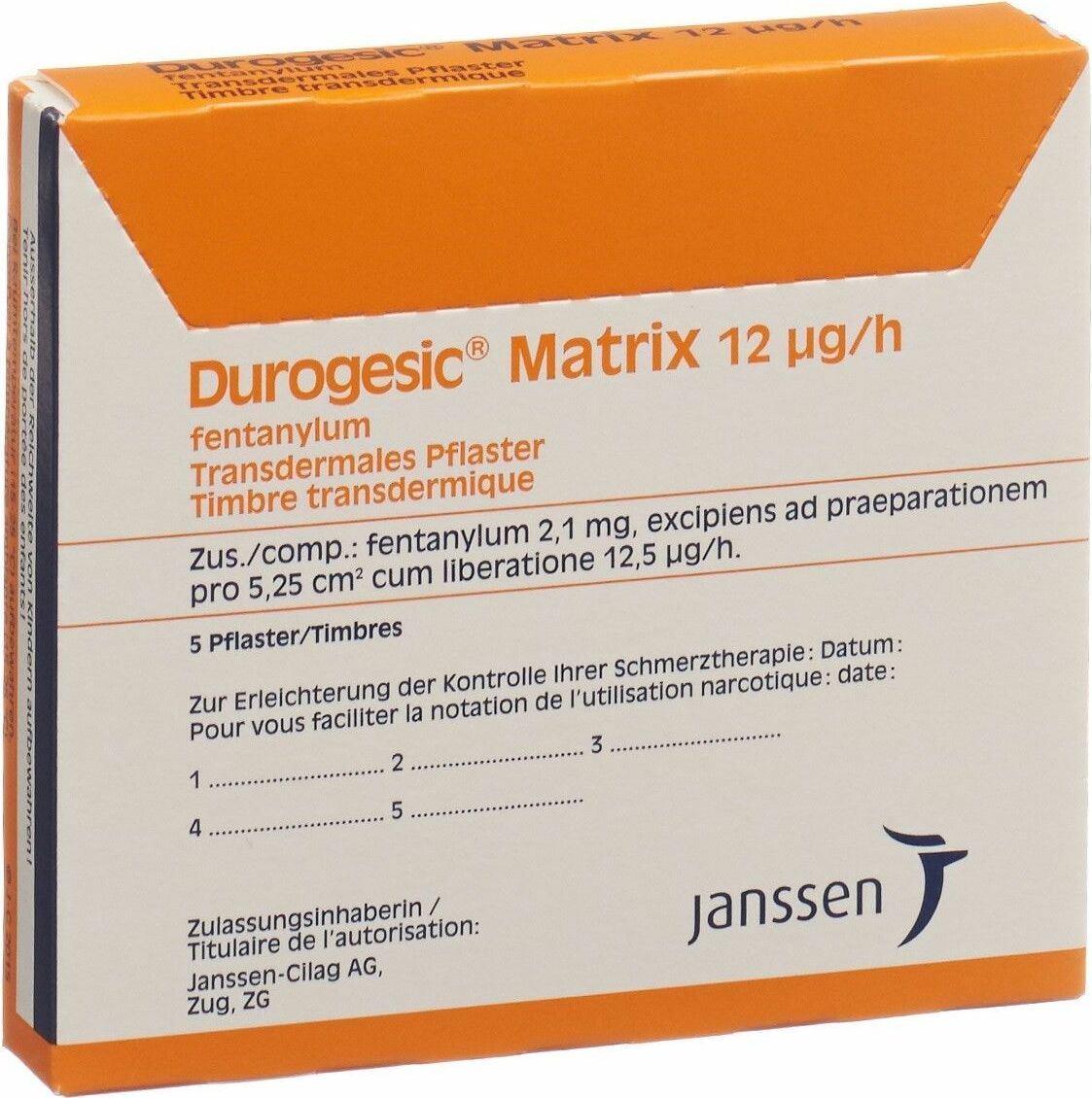 Durogesic Matrix Matrixpfl 12 Mcg/h 5 Stück in der Adler Apotheke