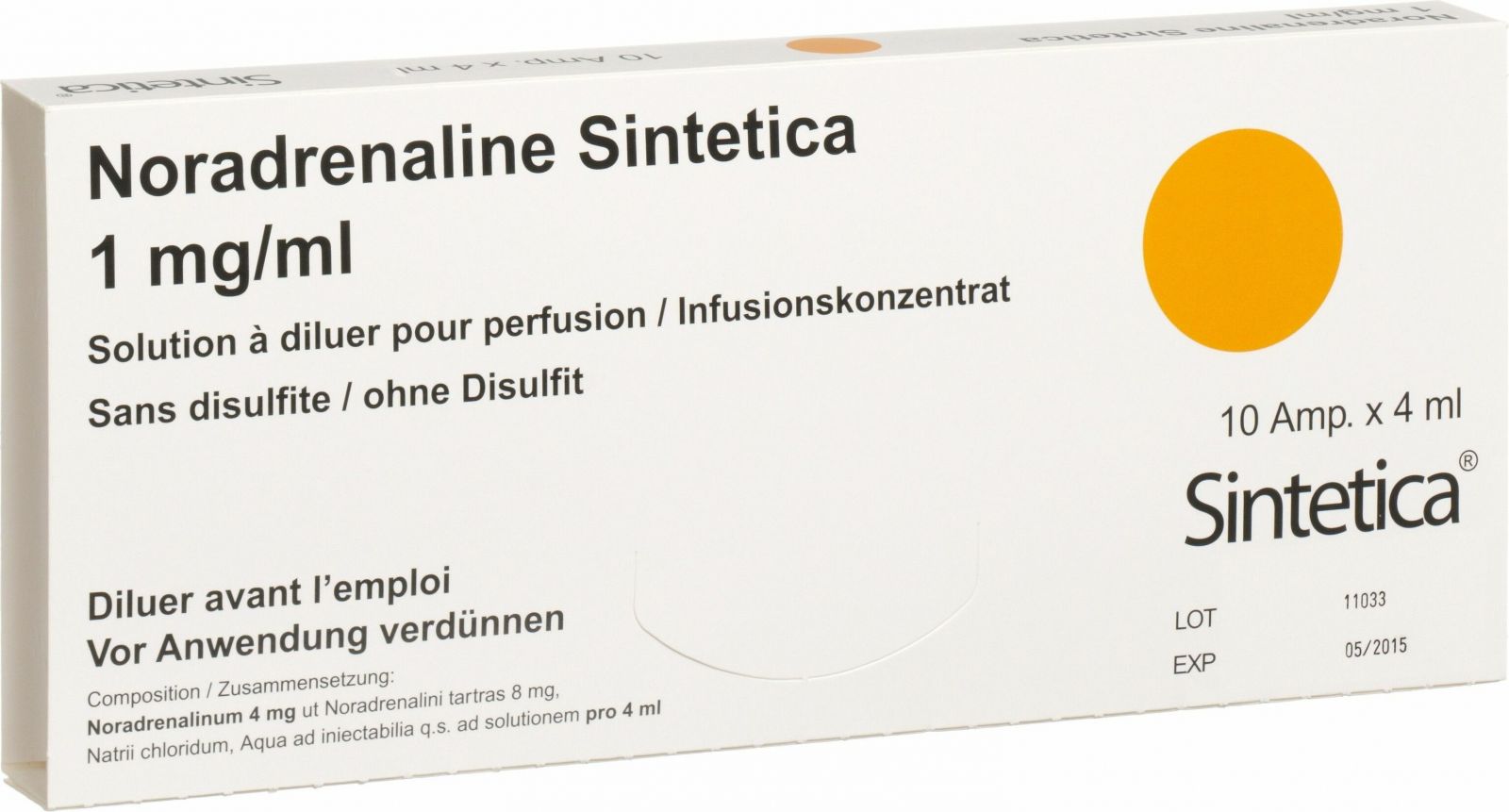 Noradrenalin Sint 4mg/4ml O Disulf 10 Ampullen 4ml in der Adler Apotheke